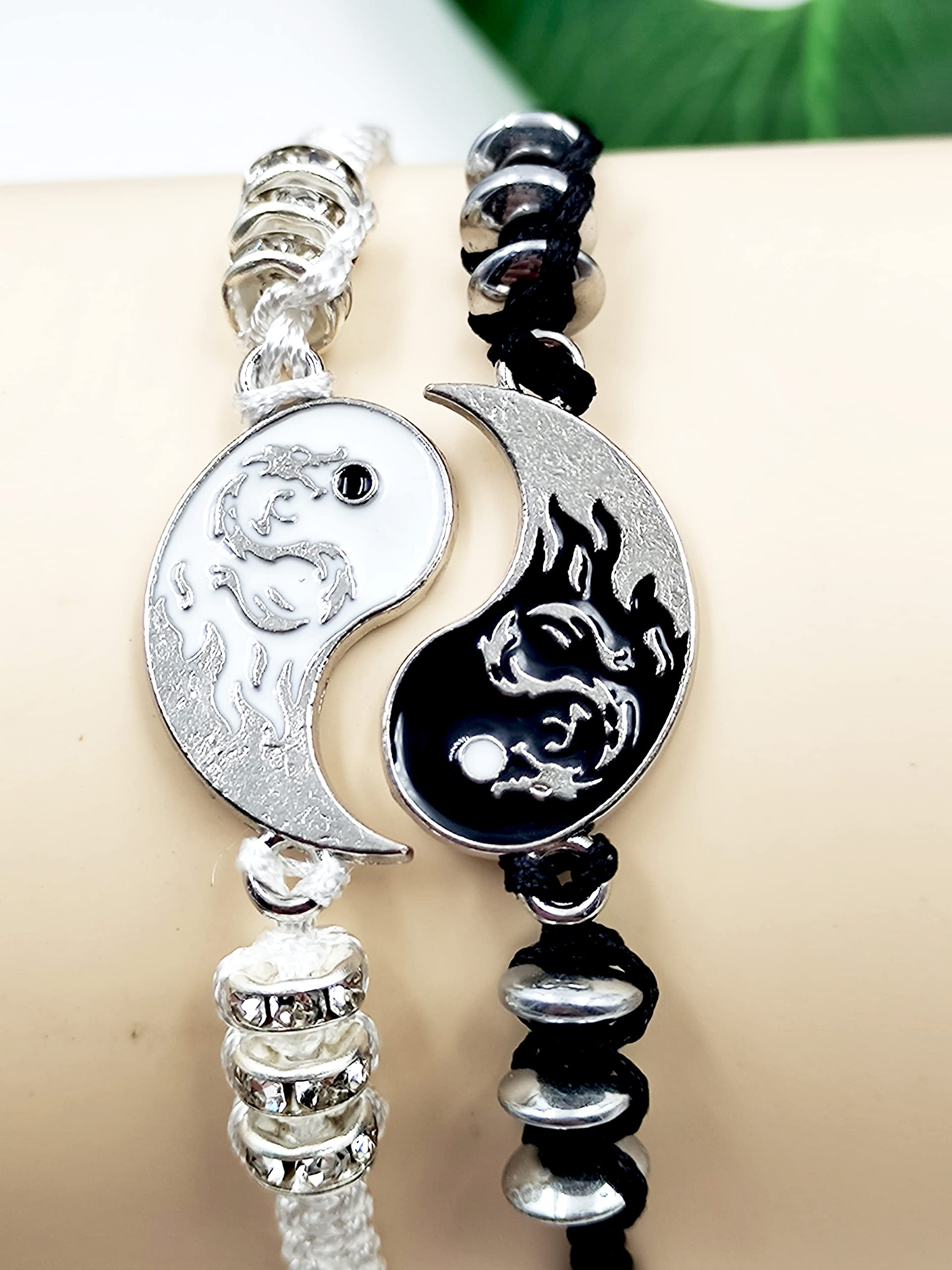 INENIMARTJ 4Pcs Yin Yang Matching Dragon Bracelet Necklaces Set for Women Men,Yin Yang Couple Bracelet Pendant Necklaces for Bff Best Friend (C 4P)