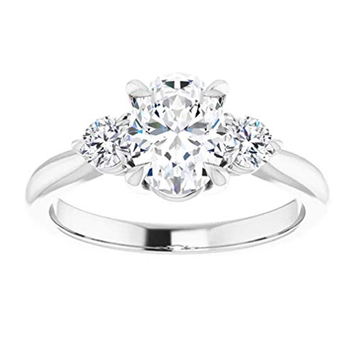 JEWELERYIUM 1 CT Oval Colorless Moissanite Engagement Ring, Wedding Bridal Ring Set, Eternity Sterling Silver Solid Diamond Solita White