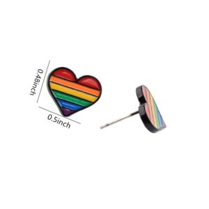 Bezelye Lesbian Gay Earring Stud, Rainbow Heart Ear Studs, Blue Pink and White Heart Stud Earrings (Gay), White,Pink,Rainbow