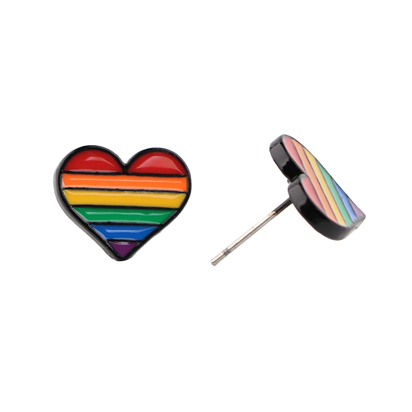 Bezelye Lesbian Gay Earring Stud, Rainbow Heart Ear Studs, Blue Pink and White Heart Stud Earrings (Gay), White,Pink,Rainbow