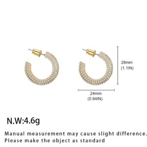 WOWORAMA Gold Open Hoop Earrings for Women Sparkly CZ Chunky Hoop Earrings Shiny Zircon C Shaped Hoop Earrings Crystal Round Hoops Dainty Minimalist Earrings Jewelry