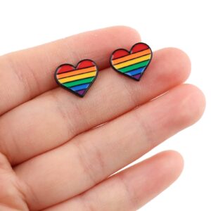 Bezelye Lesbian Gay Earring Stud, Rainbow Heart Ear Studs, Blue Pink and White Heart Stud Earrings (Gay), White,Pink,Rainbow