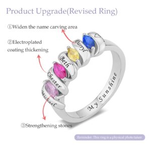 BAUMA AUTO Personalized 1-6 Birthstone Rings Family Mothers Ring Custom Engraved Name Rings for Women Grandma Mom Daughter (6 Stones)