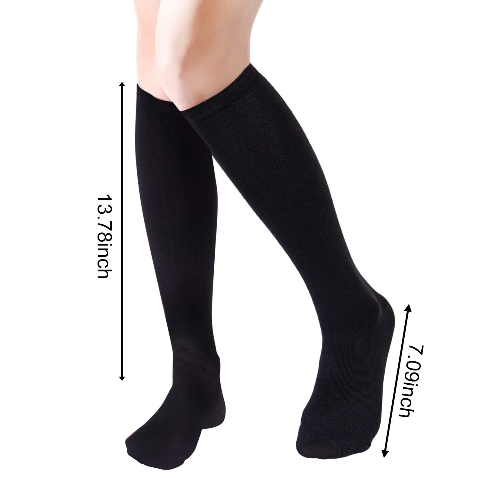 3 Pairs Womens Cotton Knee High Socks, Causal Soild Stripe Tube Knee Socks, Black