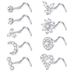 vcmart nose studs 18g nose rings studs stainless steel nose rings nose screw stud corkscrew nose rings stud for women flower heart star diamond nose piercing stud silver nostril piercing jewelry