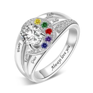 missnana birthstones rings gifts for mom custom 5 simulated birthstones rings for women 925 silver engraved rings promise rings for her women mom mothers grandma