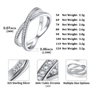 ChicSilver 925 Sterling Silver Criss Cross X Ring CZ Cubic Zirconia Eternity Engagement Wedding Band for Women Size 6