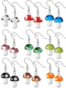 9 pairs mushroom earrings for women long pendant glass mushroom earrings colorful steampunk earrings creative funny earrings cute weird earrings women's drop and dangle earrings