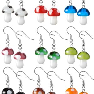 9 Pairs Mushroom Earrings for Women Long Pendant Glass Mushroom Earrings Colorful Steampunk Earrings Creative Funny Earrings Cute Weird Earrings Women's Drop and Dangle Earrings