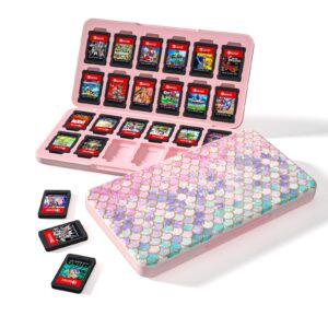 switch game case 24, switch game card box holder, switch oled game case storage,soft lining rubber and portable switch game holder - fish scales