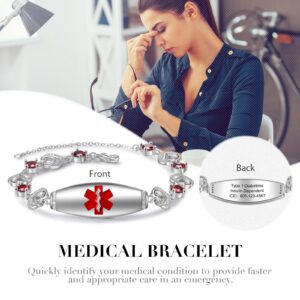 LanM Medical Alert Bracelets for Women Emergency Alert ID Bracelets for Girls Adjustable Medical Alert Bracelet for Mother Wife Grandmo Red