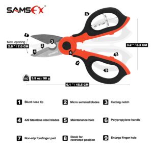 SAMSFX Fishing Heavy Duty Anti-Slip Serrated Edge Scissors Saltwater Freshwater Braid Scissors Braided Line Cutter with Plastic Belt Case Sheath Kit (Enlarge Finger Hole, Black & Red Handle)