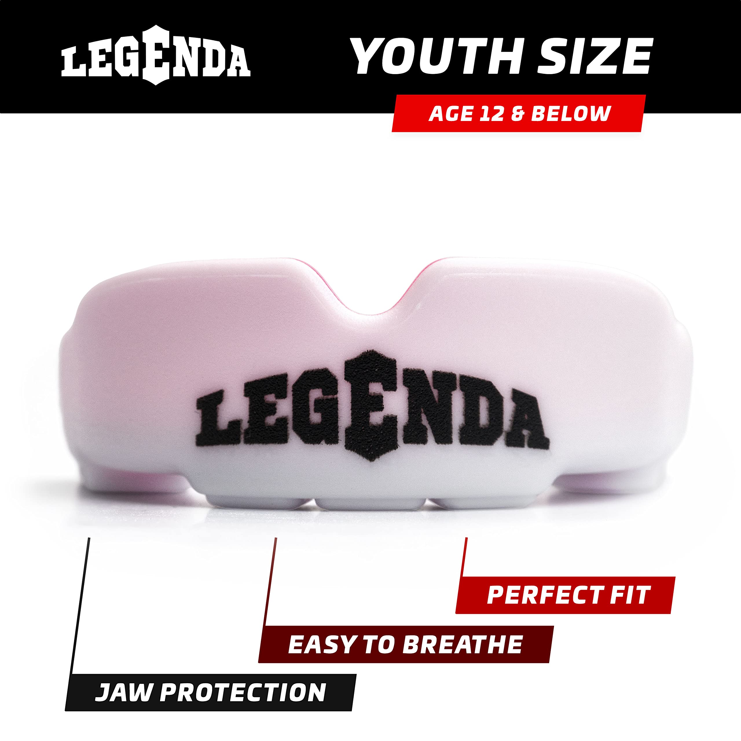 Legenda Sports Mouthguard for Kids (w/Case), Professional Mouthguard for Boxing, MMA, Karate, Football, BJJ, Martial Arts, Rugby, Lacrosse, Hockey (White/Pink)