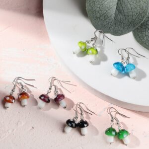 9 Pairs Mushroom Earrings for Women Long Pendant Glass Mushroom Earrings Colorful Steampunk Earrings Creative Funny Earrings Cute Weird Earrings Women's Drop and Dangle Earrings