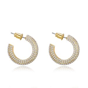 woworama gold open hoop earrings for women sparkly cz chunky hoop earrings shiny zircon c shaped hoop earrings crystal round hoops dainty minimalist earrings jewelry