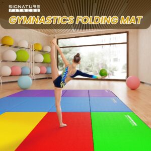 Signature Fitness All-Purpose 4'x10'x2" Extra Thick High Density Anti-Tear Gymnastics Gym Folding Exercise Aerobics Mats, Multiple