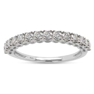 savearth diamonds 1/2 cttw round cut lab created moissanite diamond half eternity stackable band ring for women in 14k white gold over sterling silver (vvs1 clarity, 0.50 cttw)-6.5