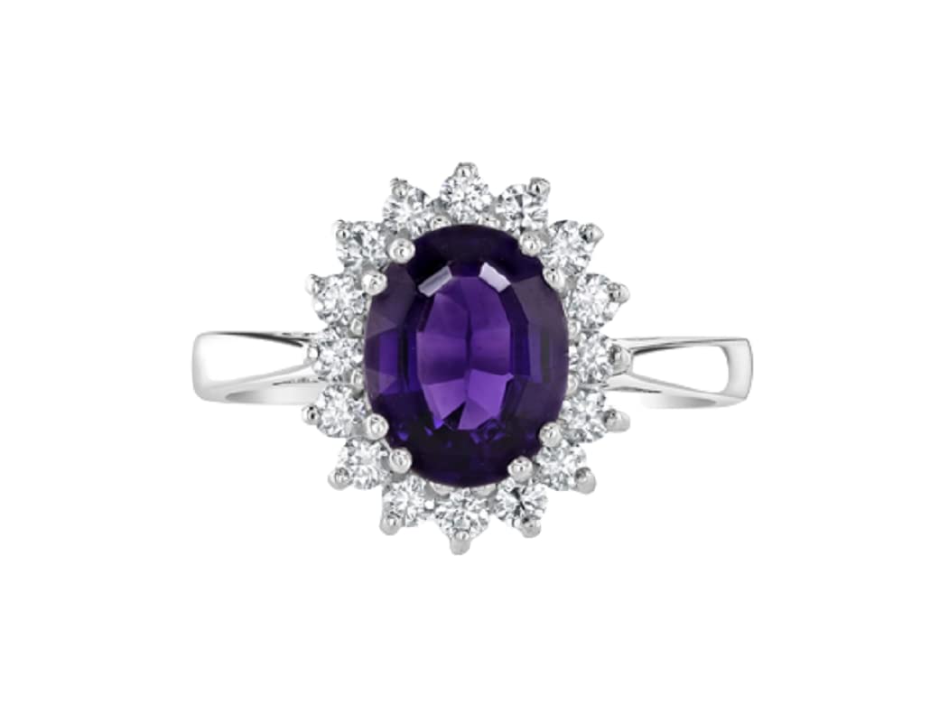 2 CT Oval Cut Created Amethyst Halo Wedding Promise Ring 14k White Gold Finish Ring Size-11