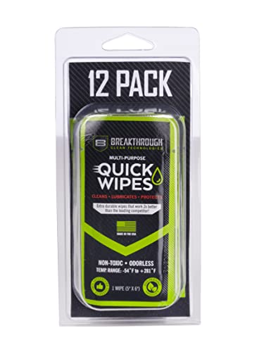 Breakthrough Clean Technology Multi-Purpose CLP Gun Cleaning Wipes - Firearm Cleaner, Lubricant, and Protectant - Perfect for Handguns and Rifles - Field and Range Accessories - 12-Pack