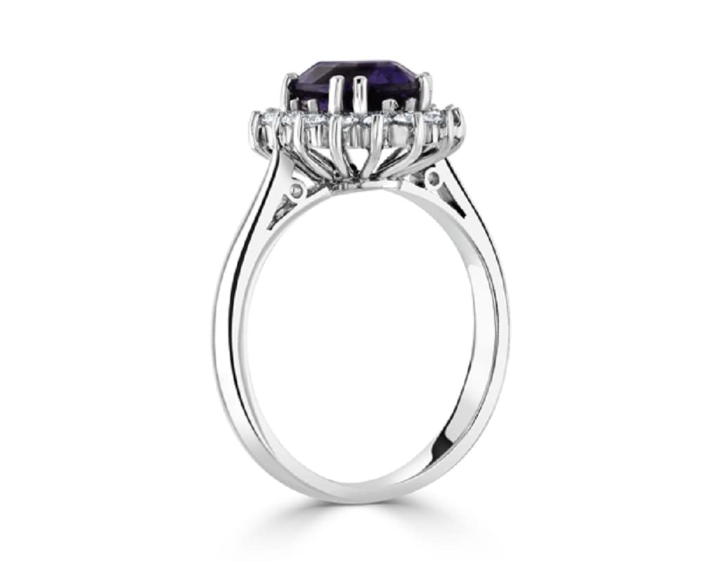 2 CT Oval Cut Created Amethyst Halo Wedding Promise Ring 14k White Gold Finish Ring Size-11