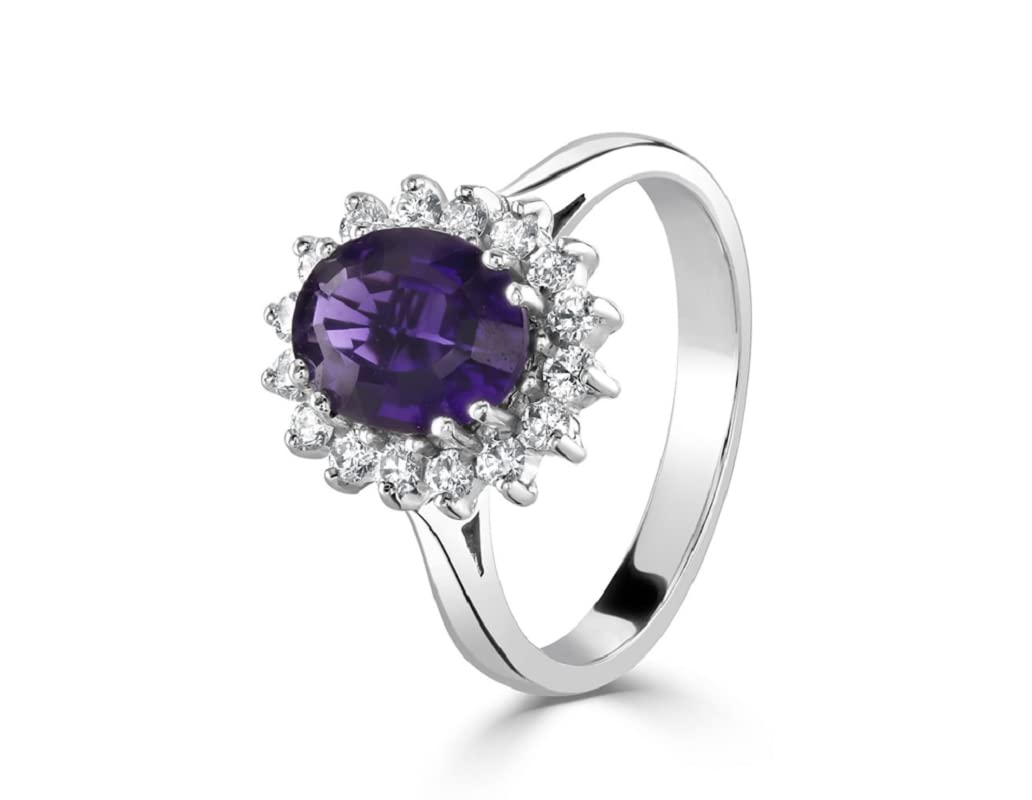 2 CT Oval Cut Created Amethyst Halo Wedding Promise Ring 14k White Gold Finish Ring Size-11