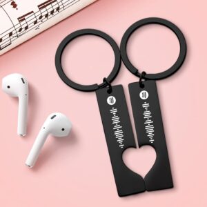 Personalized Music Spotify Code Keychain Custom Engraved Song Stainless Steel Heart Couples Keychain Gifts Black