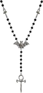 ankh cross bat necklace religious grunge gothic vampire black long rosary beaded ancient egyptian necklace for women