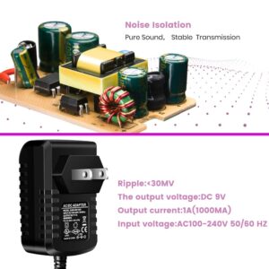 Pedal Power Supply Adapter 9V DC 1A 1000ma Tip Negative 5 Way Daisy Chain Cables for Guitar Effect Pedals