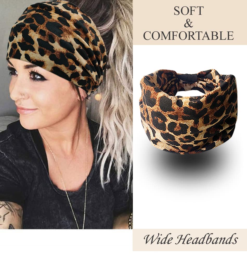 YONUF Wide Boho Headbands for Women Fashion Knotted Headband Yoga Workout African Head Wrap 4 Pack