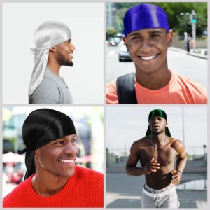 ASKNOTO 6 Pcs Silky Durag Headwraps Dorag for Men Women Waves, Durags Pack with Long Tail and Wide Straps, 6 Colors