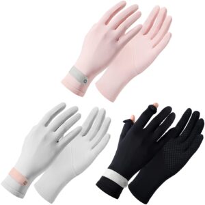 zhanmai 3 pairs uv protection gloves women, sunscreen gloves, summer sun protection gloves, full finger touchscreen for golf driving riding fishing hiking