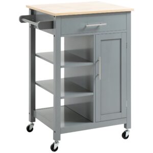 homcom compact kitchen island cart on wheels, rolling utility trolley cart with storage shelf & drawer for dining room, gray