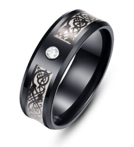 8mm glow in the dark dragon ring black stainless steel wedding band celtic dragons cz aurora luminous ring (7)