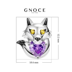 GNOCE Cute Animals Embraces Heart Charms Bead 925 Sterling Silver Gemstone Charm Jewelry Gift For Women Wife Fit Snake Chain Bracelets/Necklace (Wolf)