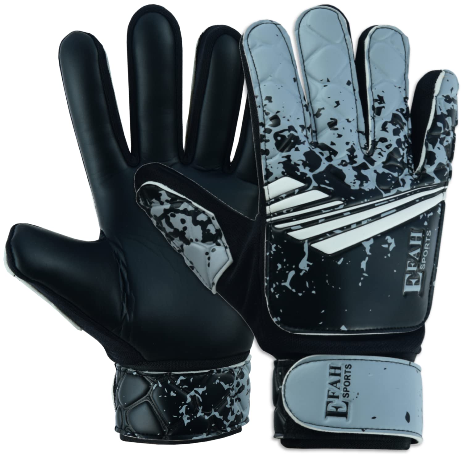 EFAH SPORTS Soccer Goalkeeper Gloves for Kids Boys Children Youth Football Goalie Gloves with Super Grip Protection Palms (Size 5 Suitable for 9 to 12 Years Old, Black Grey)