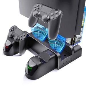 vgbus ps4 stand cooling fan station for playstation 4/ps4 slim/ps4 pro, ps4 vertical charging station with dual controller,ps4 stand with usb port & 12 games slots.