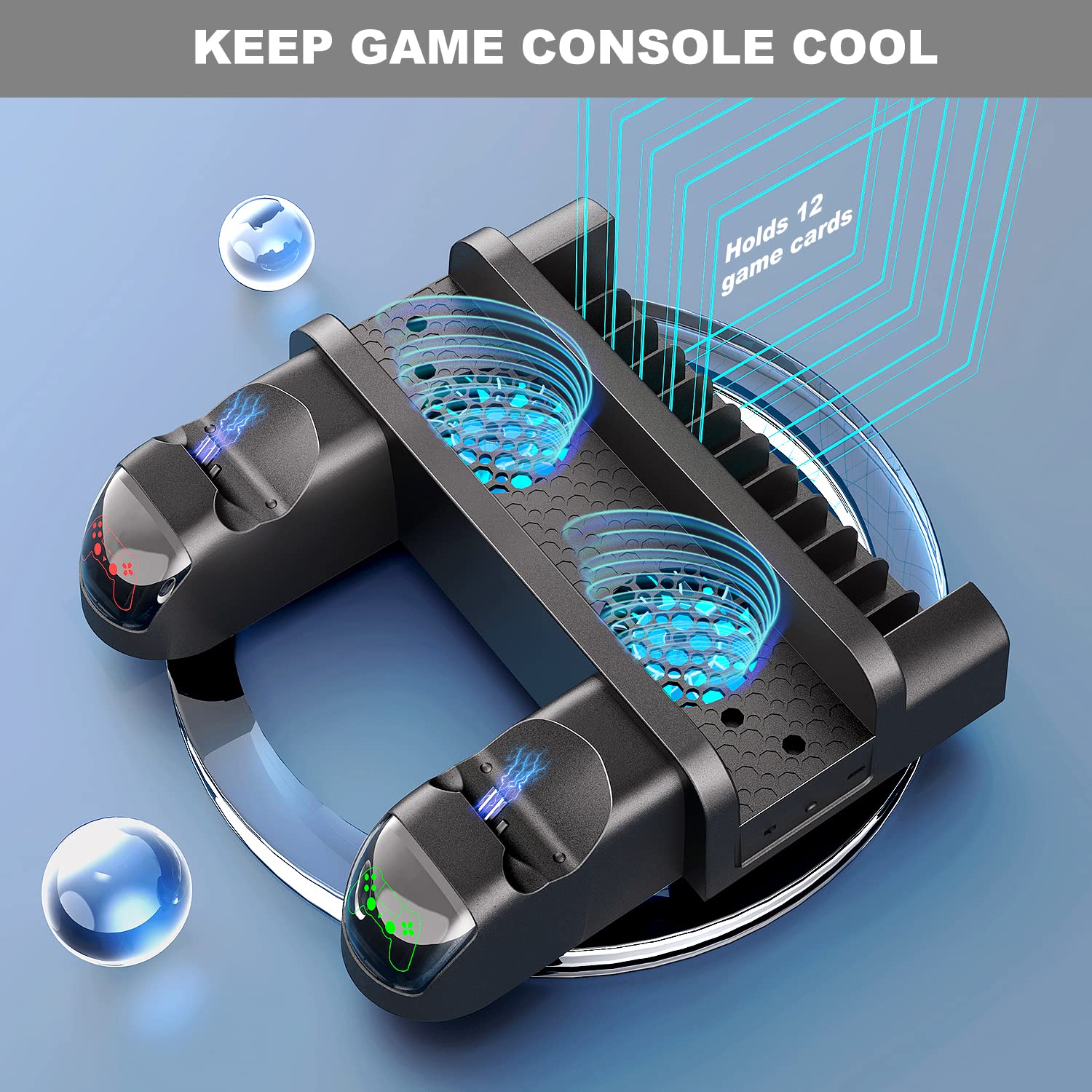 VGBUS PS4 Stand Cooling Fan Station for Playstation 4/PS4 Slim/PS4 Pro, PS4 Vertical Charging Station with Dual Controller,PS4 Stand with USB Port & 12 Games Slots.