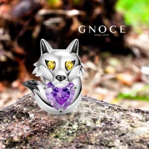 GNOCE Cute Animals Embraces Heart Charms Bead 925 Sterling Silver Gemstone Charm Jewelry Gift For Women Wife Fit Snake Chain Bracelets/Necklace (Wolf)