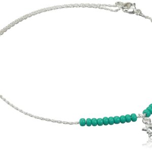 Alex and Ani Sunshine Anklet for Women, Sun Charm and Light Blue Beads, Shiny Silver Finish, 11 in