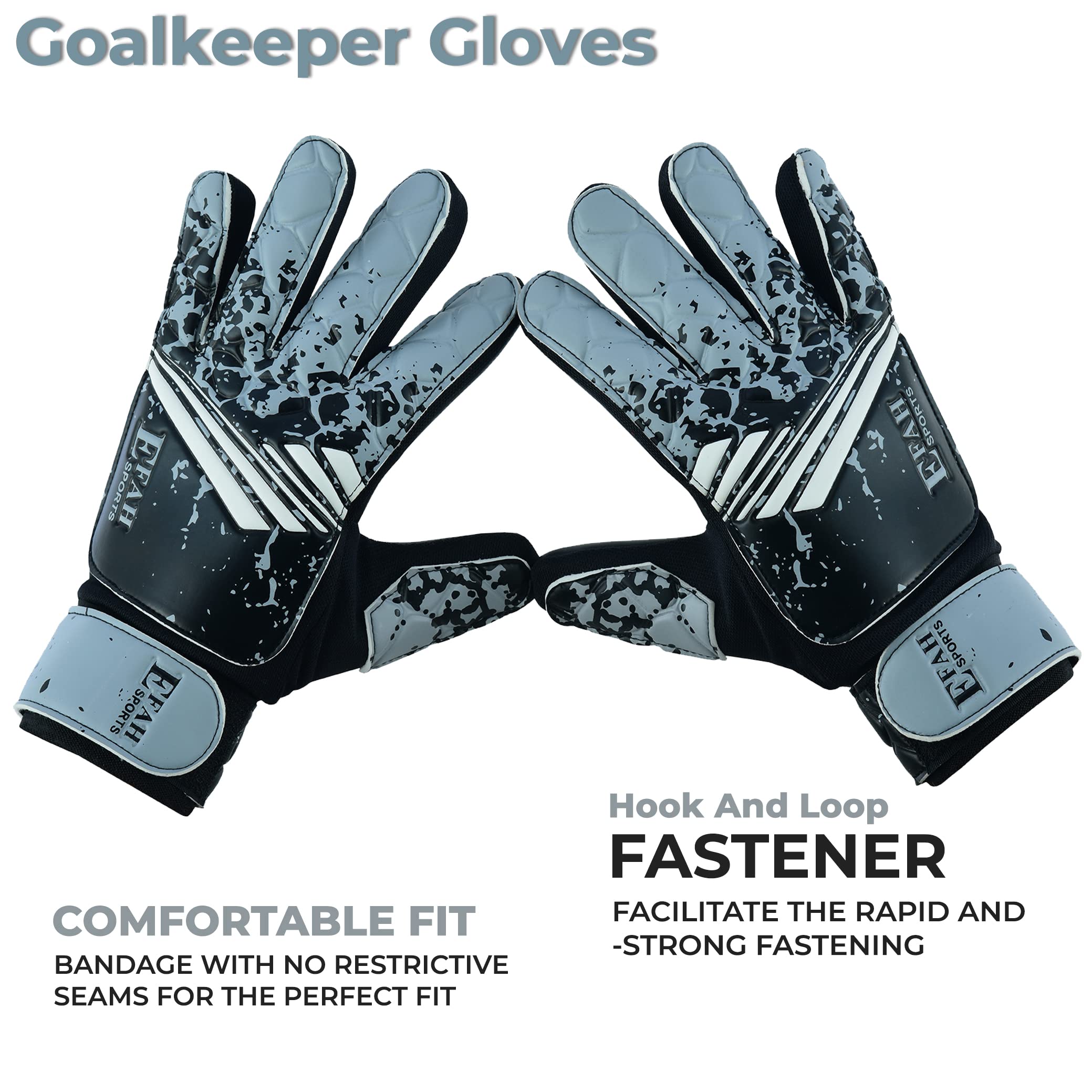 EFAH SPORTS Soccer Goalkeeper Gloves for Kids Boys Children Youth Football Goalie Gloves with Super Grip Protection Palms (Size 5 Suitable for 9 to 12 Years Old, Black Grey)