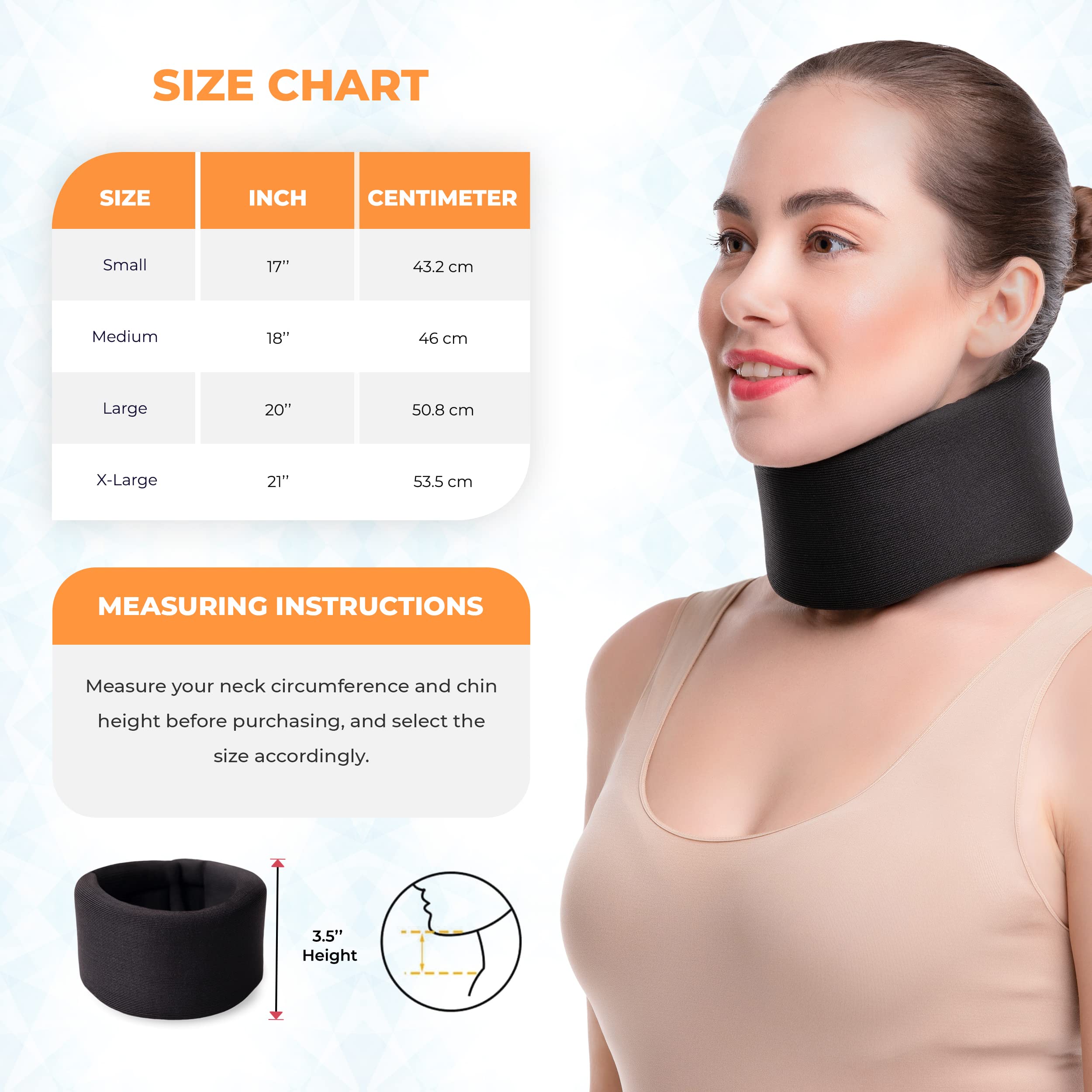 SNUG360 Neck Brace - 3.5 inch Soft Foam Cervical Collar for Men & Women, Relieves Neck Pain & Spine Pressure Due to Whiplash or Injury, Ideal Support for Sleeping (Small, Black)