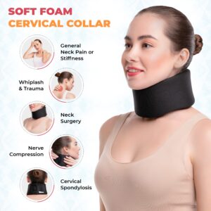 SNUG360 Neck Brace - 3.5 inch Soft Foam Cervical Collar for Men & Women, Relieves Neck Pain & Spine Pressure Due to Whiplash or Injury, Ideal Support for Sleeping (Small, Black)