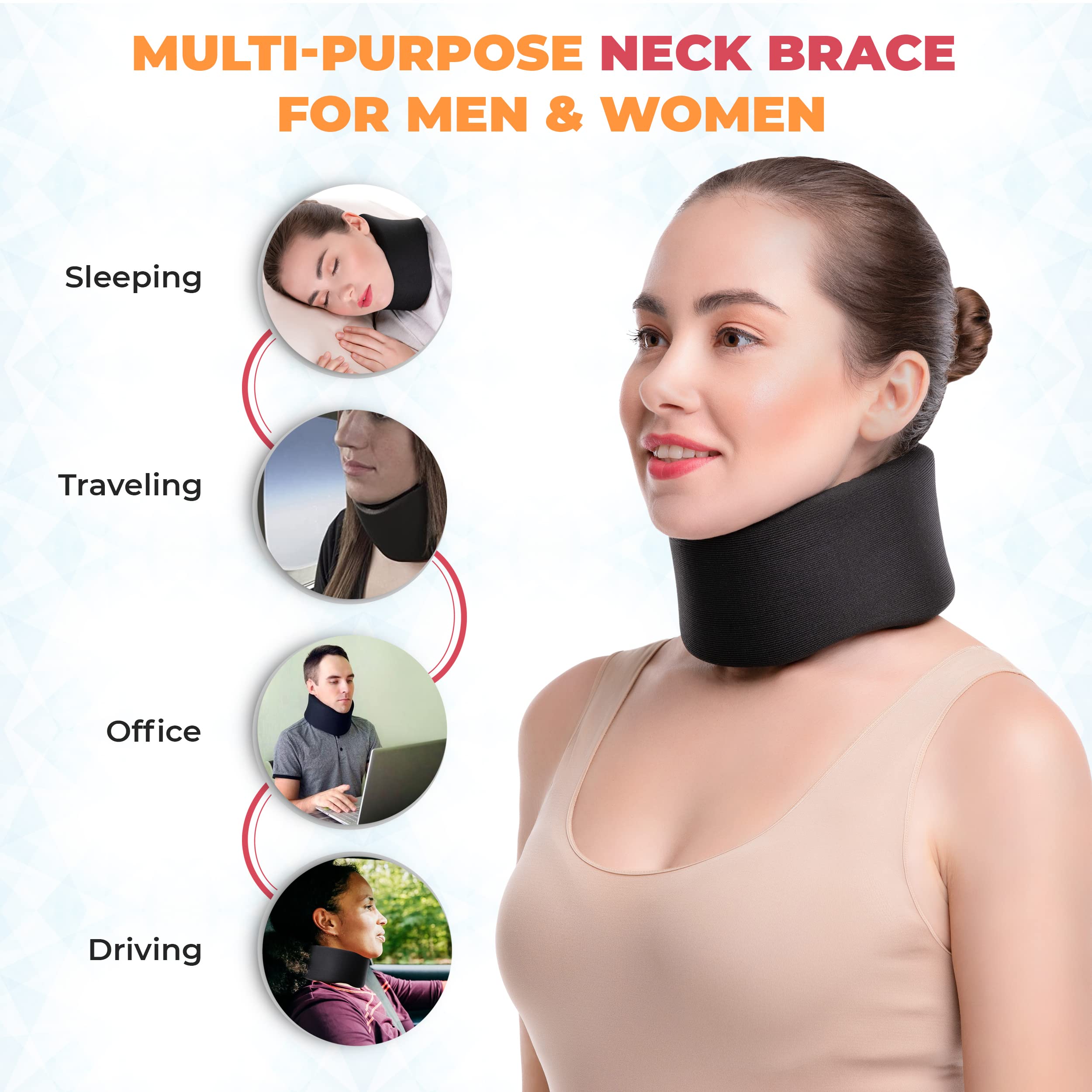 SNUG360 Neck Brace - 3.5 inch Soft Foam Cervical Collar for Men & Women, Relieves Neck Pain & Spine Pressure Due to Whiplash or Injury, Ideal Support for Sleeping (Small, Black)