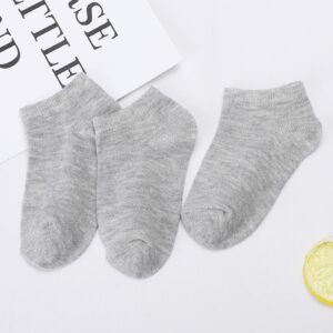 KEREDA 15 Pairs Kids Ankle Socks Boys Girls Half Cushion Low Cut Athletic Socks 9-12 Years Grey