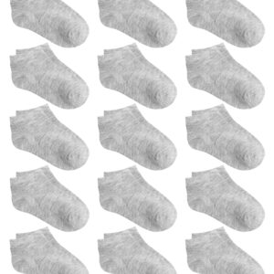 KEREDA 15 Pairs Kids Ankle Socks Boys Girls Half Cushion Low Cut Athletic Socks 9-12 Years Grey