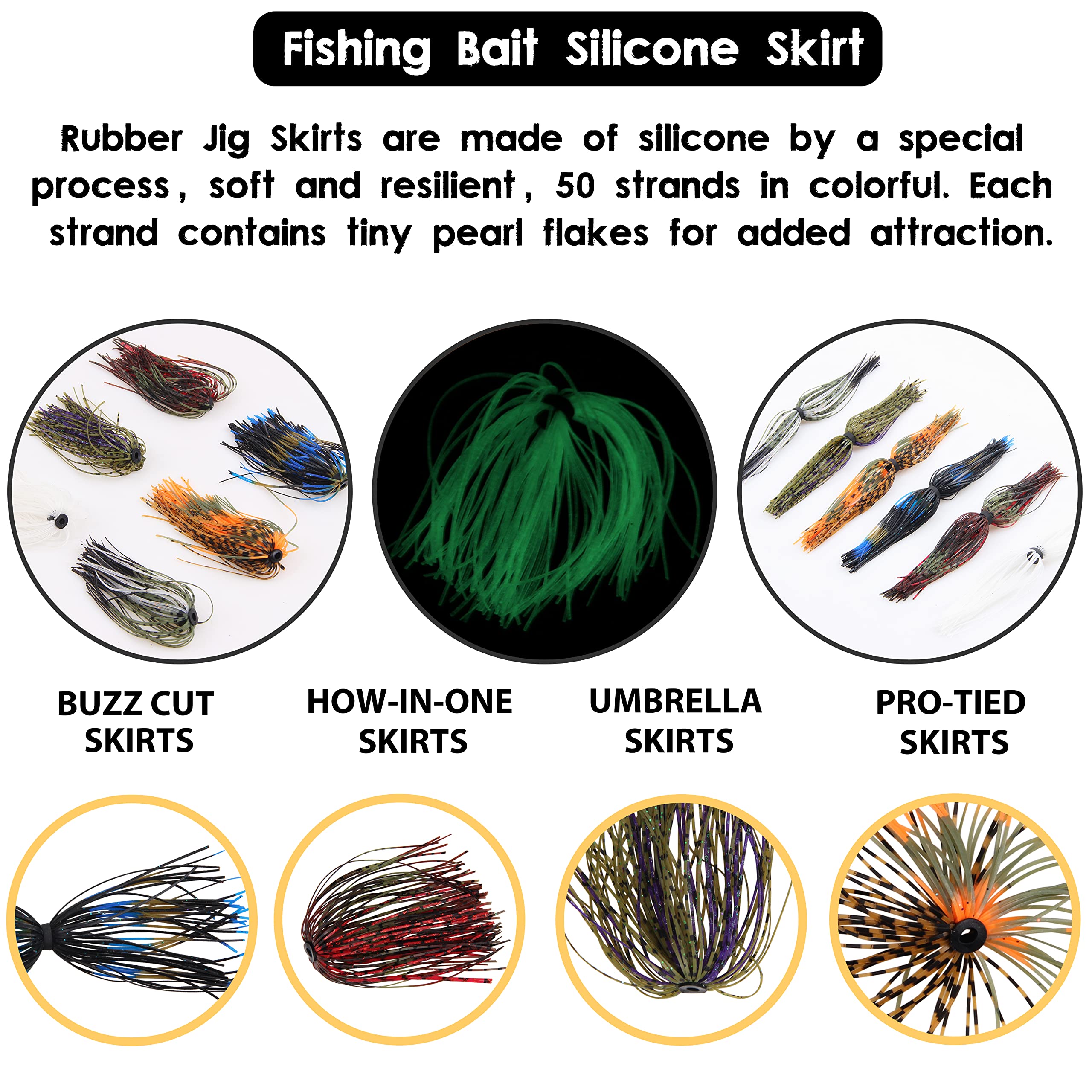 Silicone Skirts Rubber Jig Skirts, 18 Bundles 50 Strands Fishing Lures Skirt Replacement Kit for DIY Spinnerbait Lures Fishing Bait Accessories