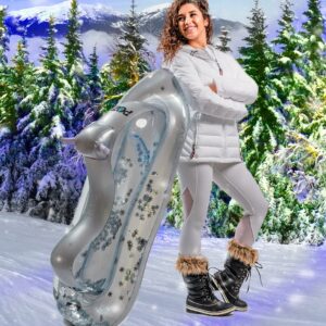 POZA Inflatable Silver Snow Tubes Collection - Silver Snow Sled Tube, Snowmobile, Boogie Sled with Handles and Snowflake Confetti, Cold Resistant Heavy Duty PVC Tube Sled for Adults and Kids - 3 Piece