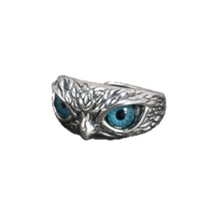 925 sterling silver owl ring blue or red eyes for men and women animal jewelry (blue)