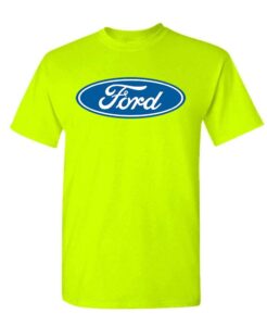 ford logo - built tough blue oval stamp emblem - unisex t-shirt (small, safety green)