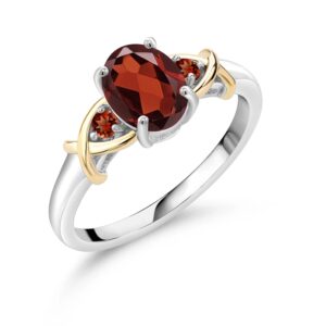 gem stone king 925 sterling silver and 10k yellow gold red garnet ring for women (1.60 cttw, oval 8x6mm, gemstone birthstone, available in size 5, 6, 7, 8, 9)